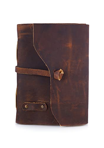 Burhano crafts vintage leather journal with key leather bound journal key closer Antique Handmade Deckle Edge Vintage Paper Leather Book of shadows - perfect for writing (8x6)