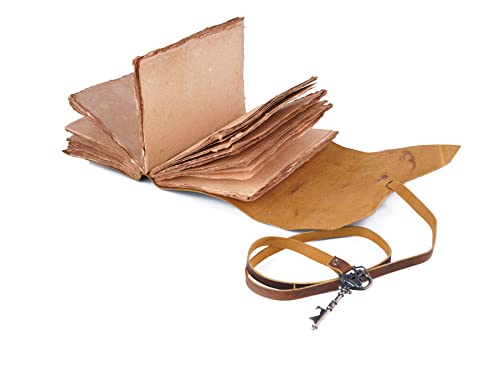 Burhano crafts vintage leather journal with key leather bound journal key closer Antique Handmade Deckle Edge Vintage Paper Leather Book of shadows - perfect for writing (8x6)