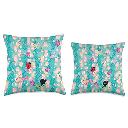 Miraculous Ladybug Aqua Summer Swim with the Kwamis Throw Pillow
