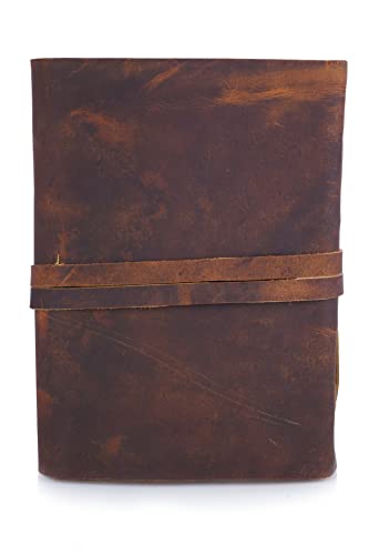 Burhano crafts vintage leather journal with key leather bound journal key closer Antique Handmade Deckle Edge Vintage Paper Leather Book of shadows - perfect for writing (8x6)