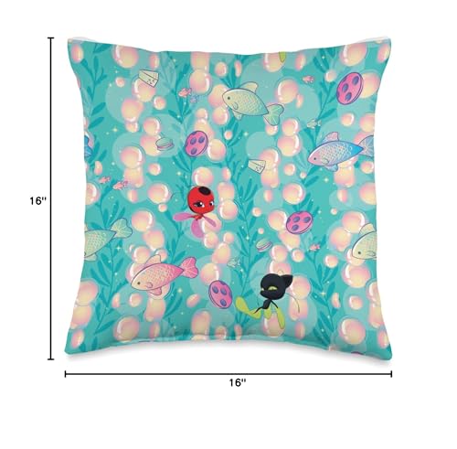 Miraculous Ladybug Aqua Summer Swim with the Kwamis Throw Pillow