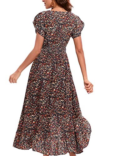 HALCYEEN Floral Printed Wrap Butterfly Sleeve V-Neck Summer Dresses Lace Up High Low Beach Party Midi Dress