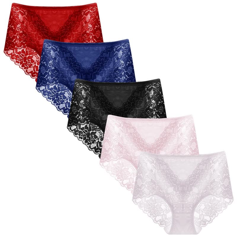 LORRZHI Underwear for Women Plus Size Womens Lace Underwear Sexy Seamless Brief Ladies Panties 5-Pack