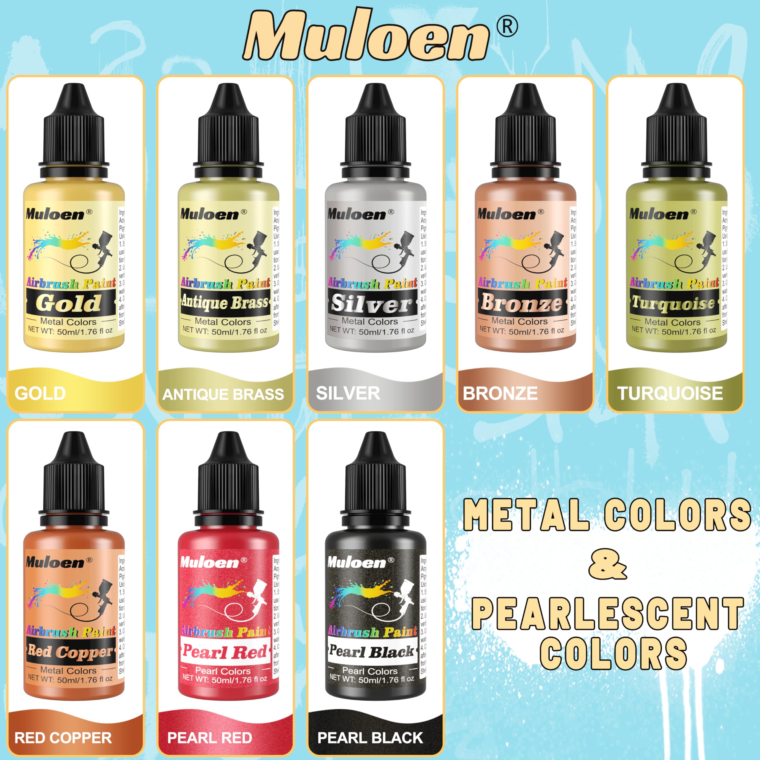 Airbrush Paint Set - 24 Colors Ready to Spray Airbrush Kit With 2 Cleaning Brush, Water Based Acrylic Air Brush Paint Kit for Artists and Beginners - 1.76 fl oz
