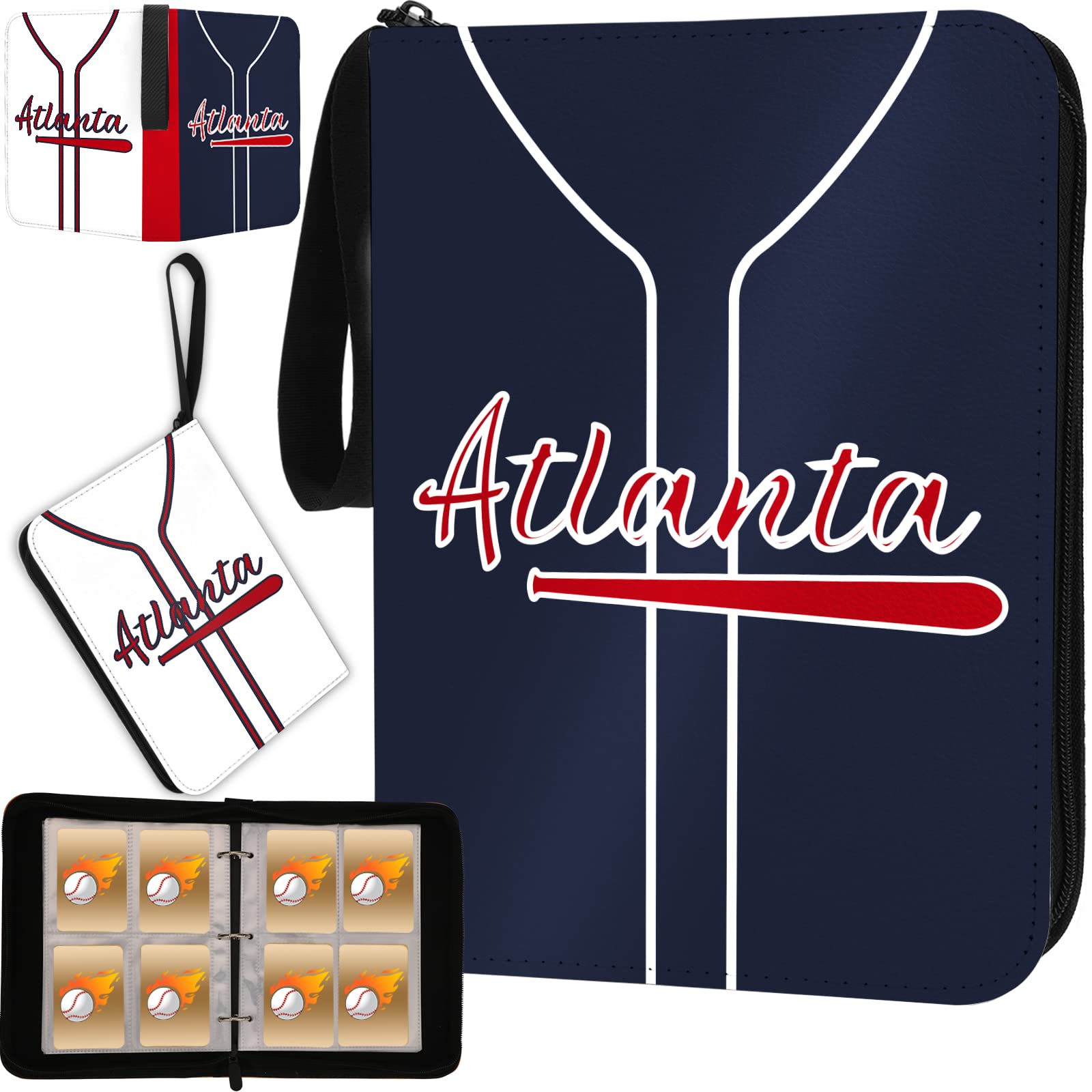 KivolFun Baseball Card Binder with Sleeves, 400 Pocket, Atlanta Navy, 3 Ring Binder Storage Book Folder Organizer for Kids Gift