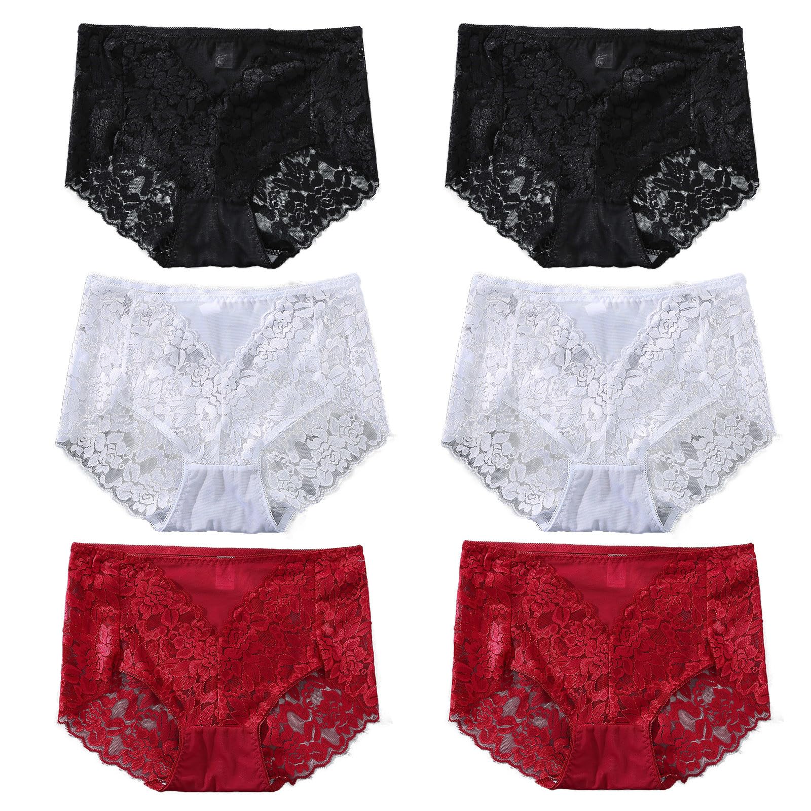 Cinvik Sexy Underwear for Women Plus Size Briefs Breathable Lace Panties Seamless High Waisted Cheekster Granny Panties 1XL