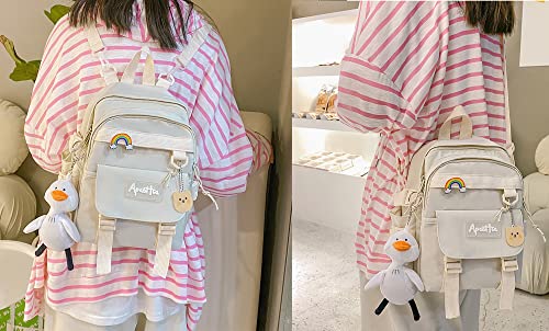 Kawaii Backpack Teen Girls Bag Waterproof Nylon with Cute Pendant and Pin Mini Shoulder Bag (Black)