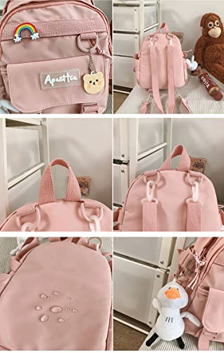 Kawaii Backpack Teen Girls Bag Waterproof Nylon with Cute Pendant and Pin Mini Shoulder Bag (Black)