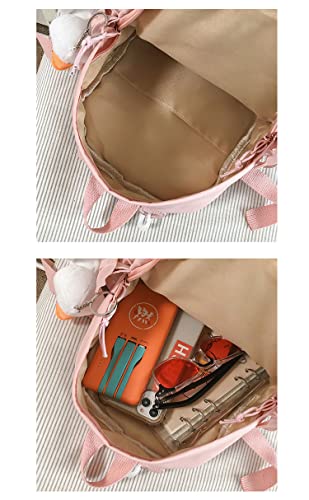 Kawaii Backpack Teen Girls Bag Waterproof Nylon with Cute Pendant and Pin Mini Shoulder Bag (Black)