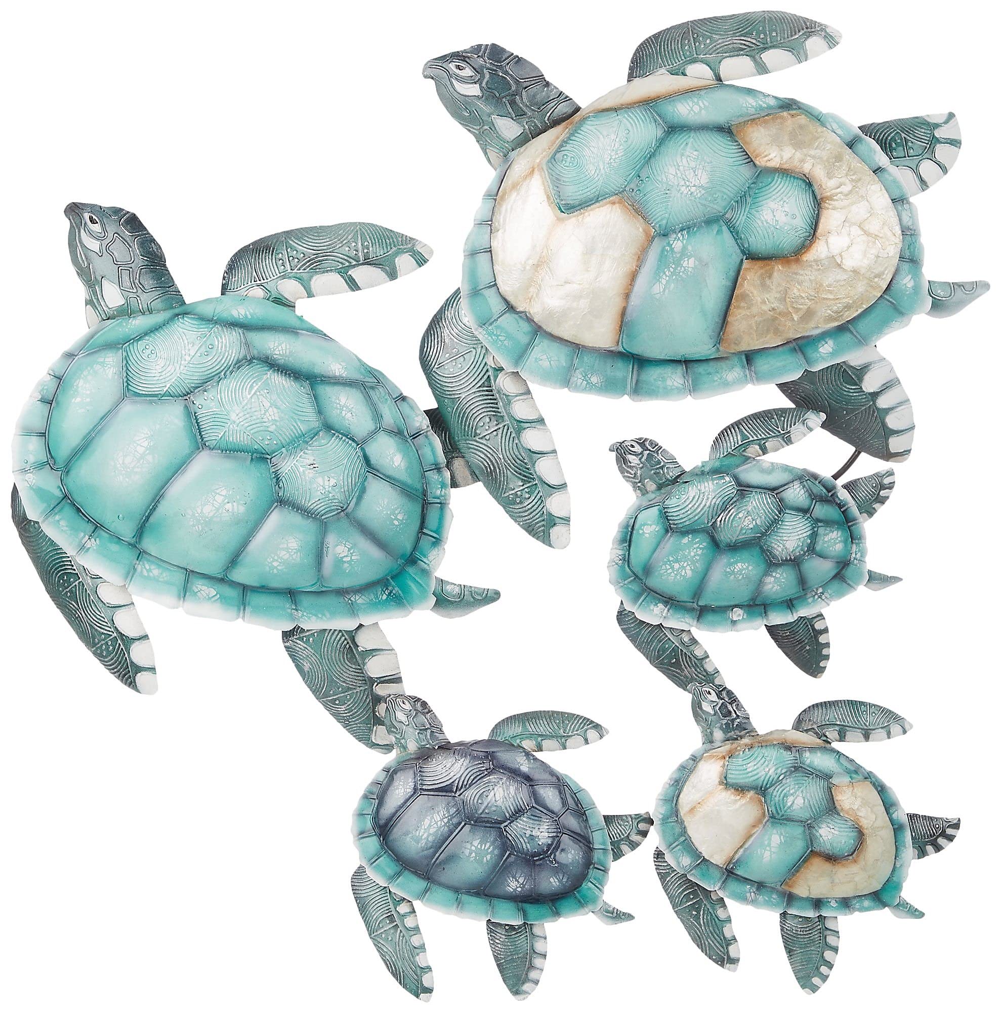Coastal Home 19in Metal Capiz Bale of Turtle Wall Decor One Size Blue Multi
