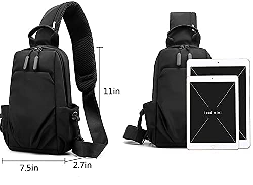 SISLNI Sling Bag Crossbody Backpack Travel Slim Shoulder Sling Backpack Chest Bag Lightweight Small Black Sling Crossbody Backpack Shoulder Bag for Men Women