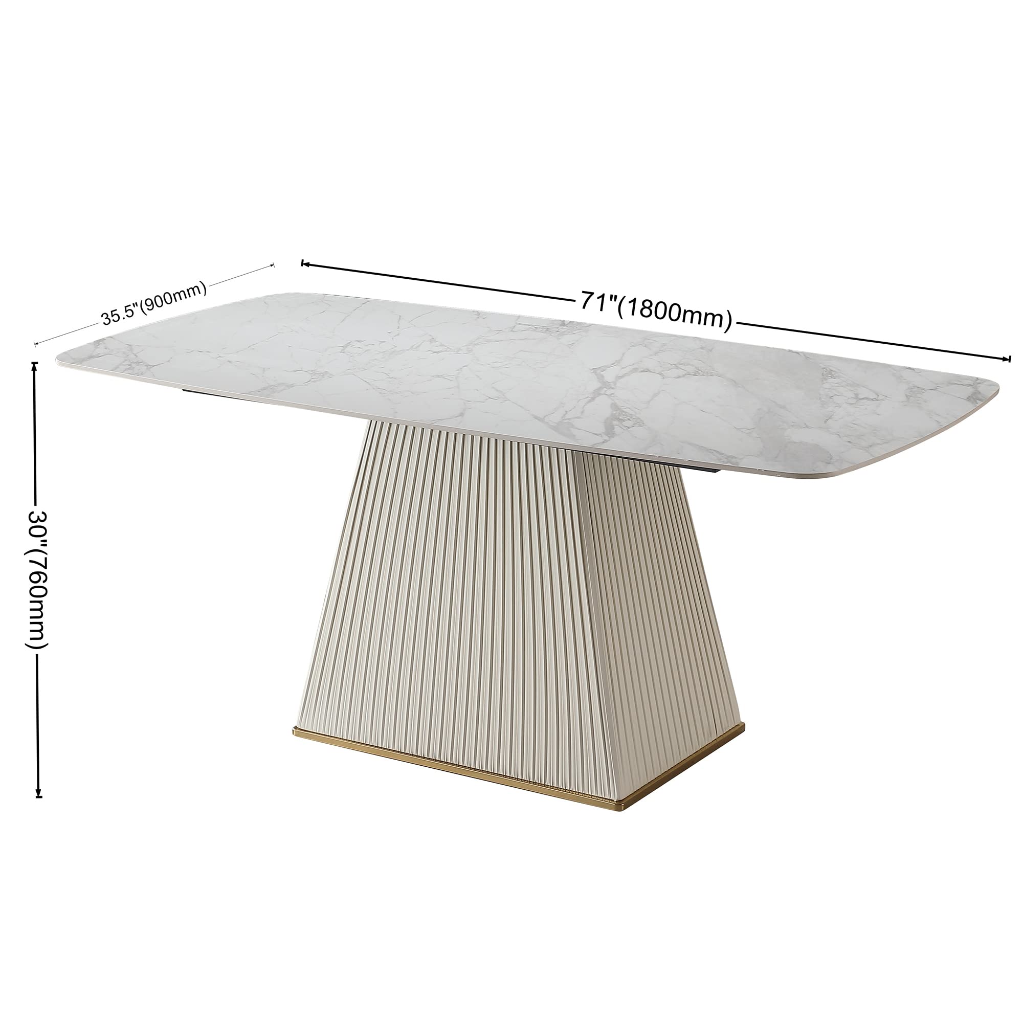 71" Modern Dining Table for 6, Kitchen & Dining Room Table, Sintered Stone Tabletop and Solid Wood Frame & PU Leather Wrapped Marble Dining Table