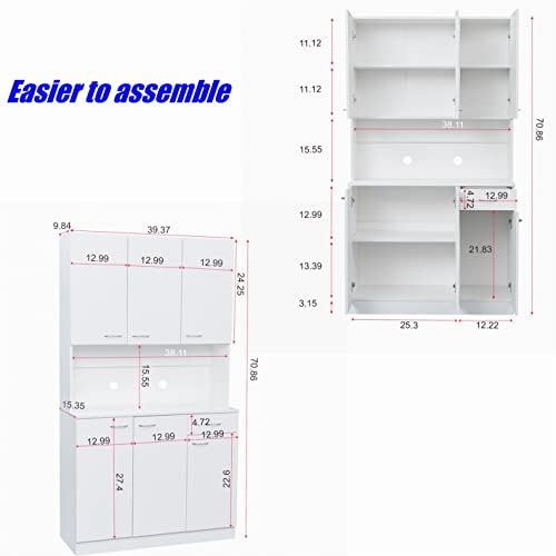 TIHWOALL Upgraded Version and Stronger Kitchen Pantry Cabinet Cupboard for Living Room Bedroom Office with Doors & Shelves & Drawer, Thickened Wooden Freestanding Wardrobe Storage Cabinet (White)