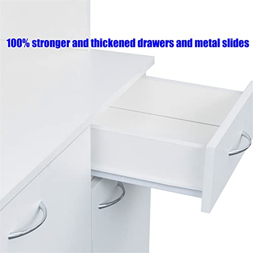TIHWOALL Upgraded Version and Stronger Kitchen Pantry Cabinet Cupboard for Living Room Bedroom Office with Doors & Shelves & Drawer, Thickened Wooden Freestanding Wardrobe Storage Cabinet (White)