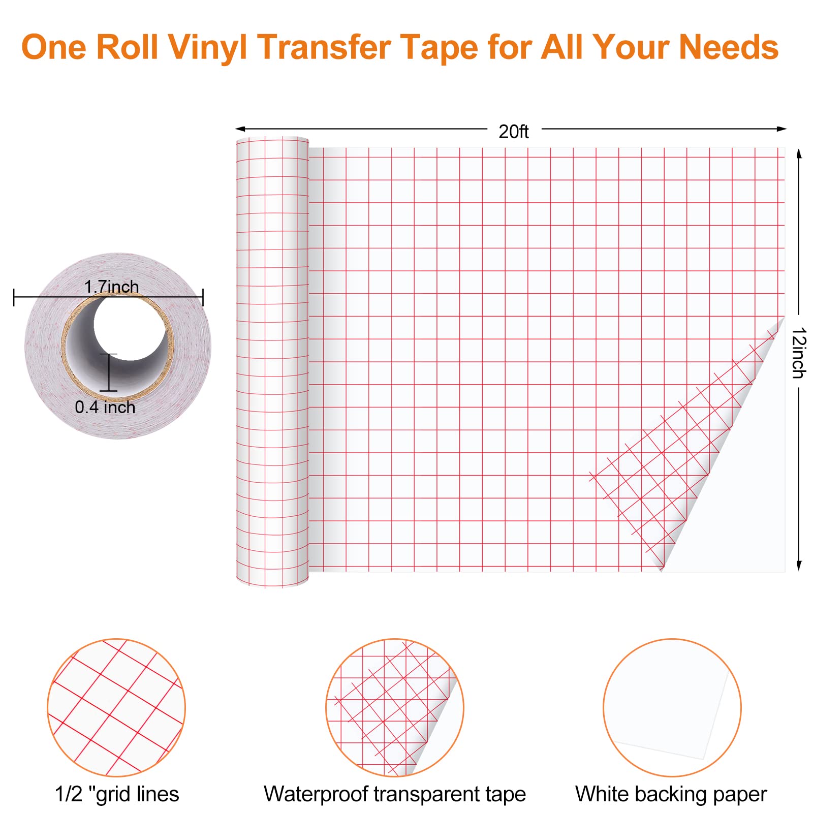 Romeda Transfer Tape for Vinyl 12" X 20 Ft, W/Red Alignment Grid, Transfer Paper Transfer Tape, Vinyl Transfer Tape for Glass, Window, Silhouette Relief, Signs, Artifact Stickers