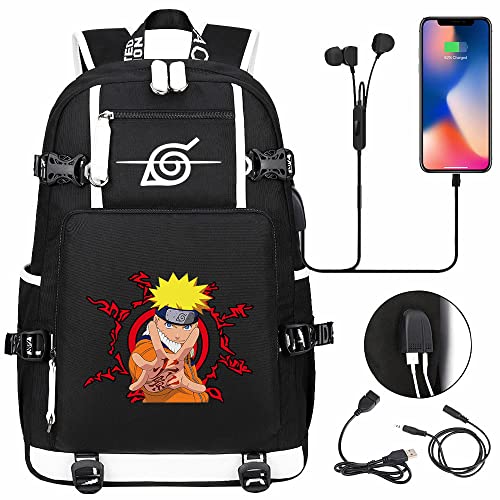 HUIHSVHA Anime Print Backpack Large Capacity School Laptop Bag with USB Charging Port Travel Daypack For Adult Boys Girls