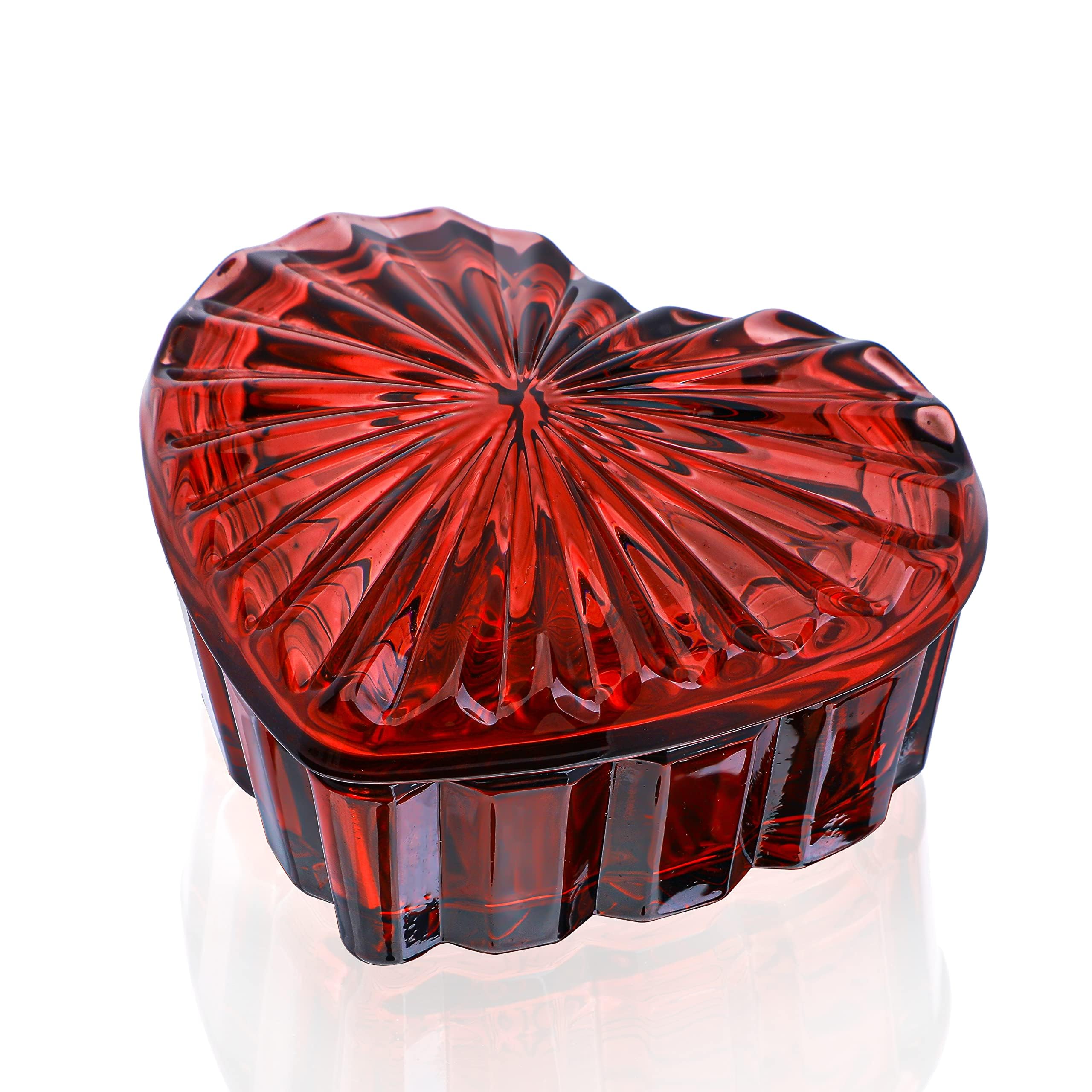 kanpura Crystal Glass Heart-Shaped Jewelry Box,Candy Box with Lid,Women's Covered Earrings Necklace Chest Trinket Storage Box, Glass Storage Jar Gift Box for Women and Girls(Burgundy)