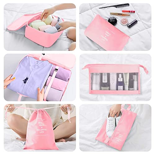 Blibly Packing Cubes for Suitcase, 9 PCS Lightweight Travel Luggage Organizers Set, Waterproof Luggage Packing Cubes for Travel Accessories(Pink)