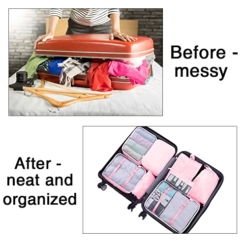 Blibly Packing Cubes for Suitcase, 9 PCS Lightweight Travel Luggage Organizers Set, Waterproof Luggage Packing Cubes for Travel Accessories(Pink)