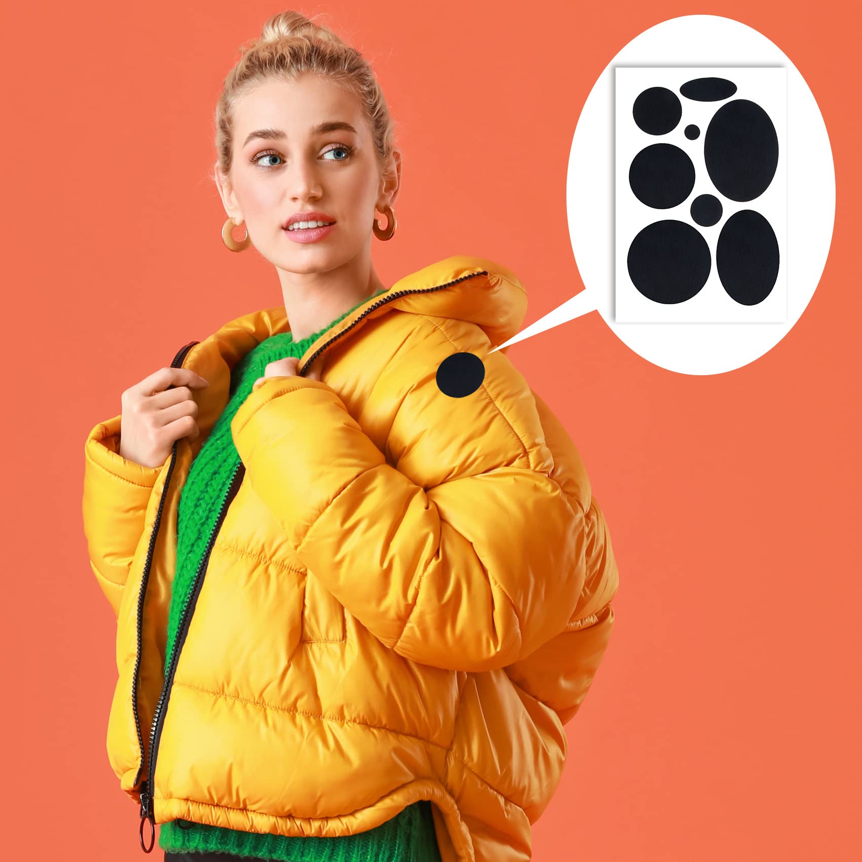 OIIKI Puffer Down Jacket Repair Patch Kit 40pcs, Black Nylon Fabric Repair Patch Self Adhesive Waterproof Stick On Patches Tape for Coat Clothing Tent Sleeping Bags Ski Pants Holes Fixing Round