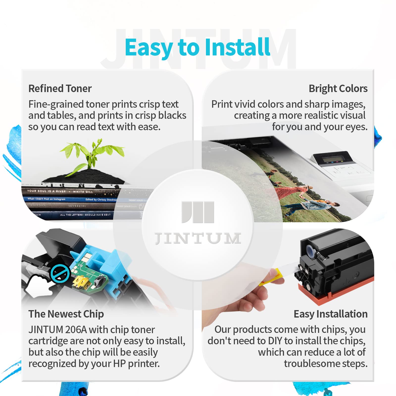 JINTUM Compatible Toner Catridge Replacement for 206A (with Chip) (Black, Cyan, Magenta and Yellow, 4-Pack)