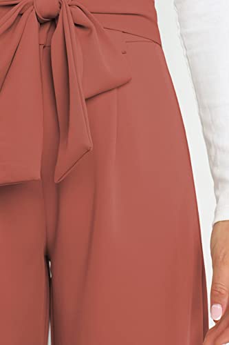 Viatabuna Wide Leg Pants for Women High Waisted Business Casual Pants Work Suit Pants Loose with Pockets and Belt Brick Red