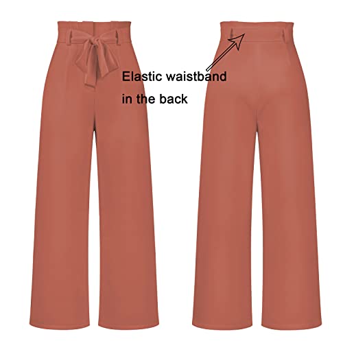 Viatabuna Wide Leg Pants for Women High Waisted Business Casual Pants Work Suit Pants Loose with Pockets and Belt Brick Red