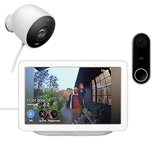 Google Nest Hello Front Door Bundle with 7 inch Display and Wired Camera Doorbell and Wired Nest Cam Outdoor Security Camera