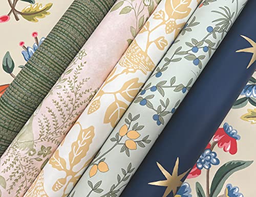 Erin & Ben Co. PSW1451RL Navy and Metallic Gold Star Splendor Premium Peel and Stick Wallpaper Blue