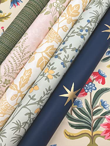 Erin & Ben Co. PSW1451RL Navy and Metallic Gold Star Splendor Premium Peel and Stick Wallpaper Blue