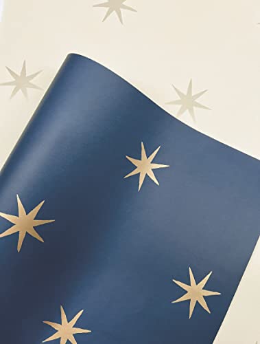 Erin & Ben Co. PSW1451RL Navy and Metallic Gold Star Splendor Premium Peel and Stick Wallpaper Blue