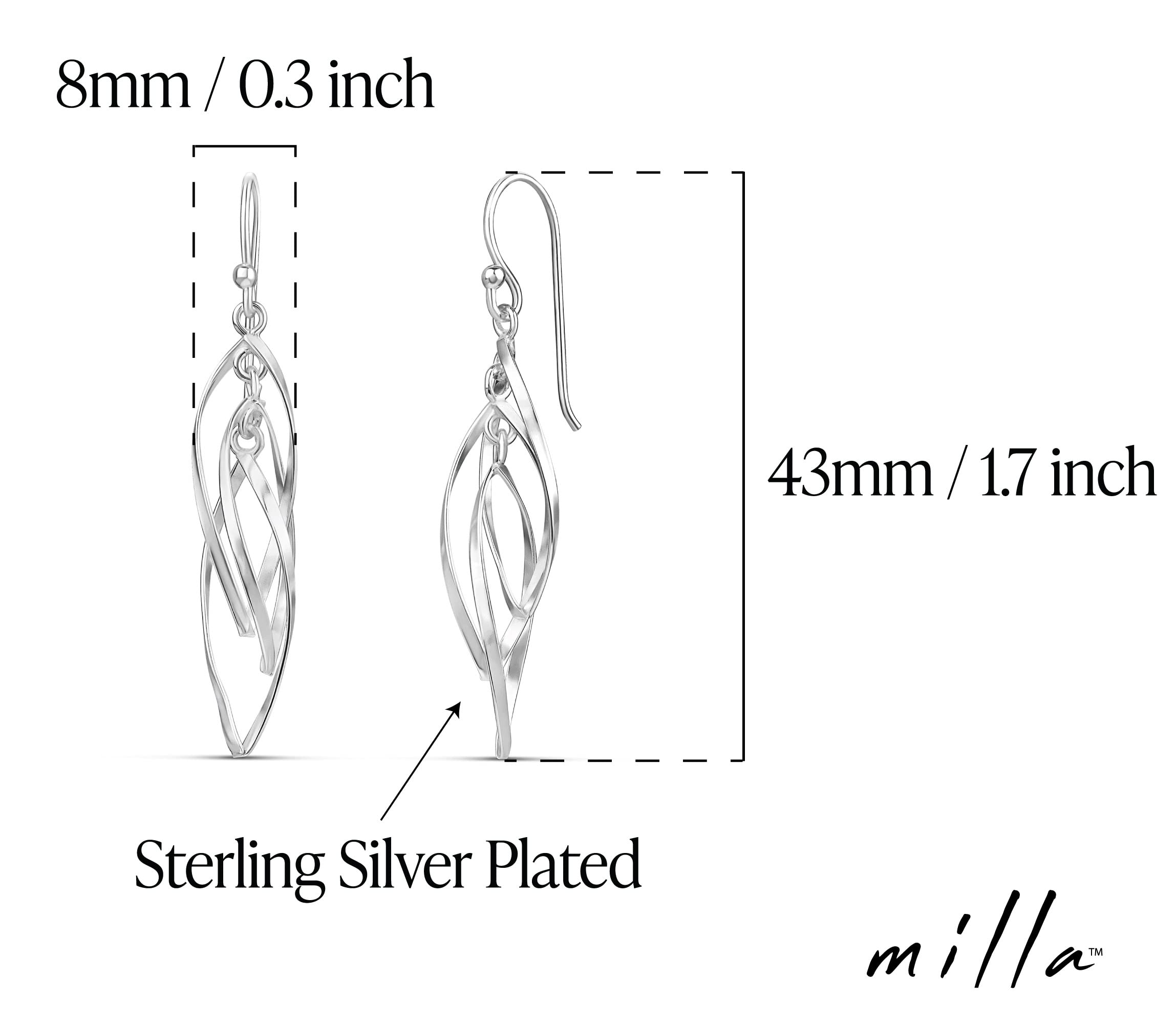 MILLA Teardrop Earrings - Designer Silver Statement Earrings or Gold Dangle Earrings for Women Trendy Upscale Sterling Silver Wire Dangly Earrings (Linear Swirl/Sterling Silver Plated)