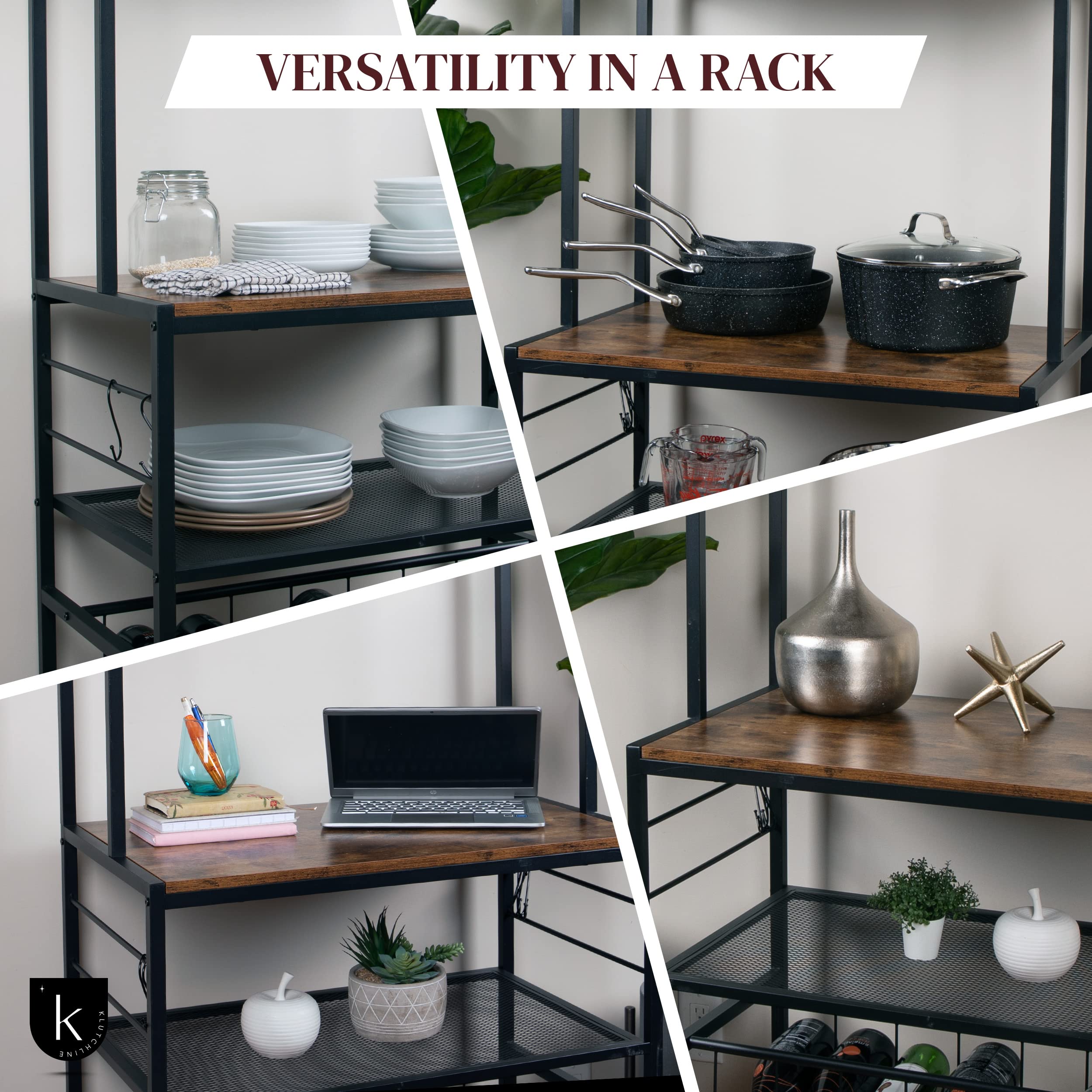 Elegant Wine Bar Cabinet - Wine Bar Stand with Durable Metal Frame and Engineered Wood - Multi-Tier Wine Cabinet with Built-in Wine Holders - Wine Rack Freestanding Floor