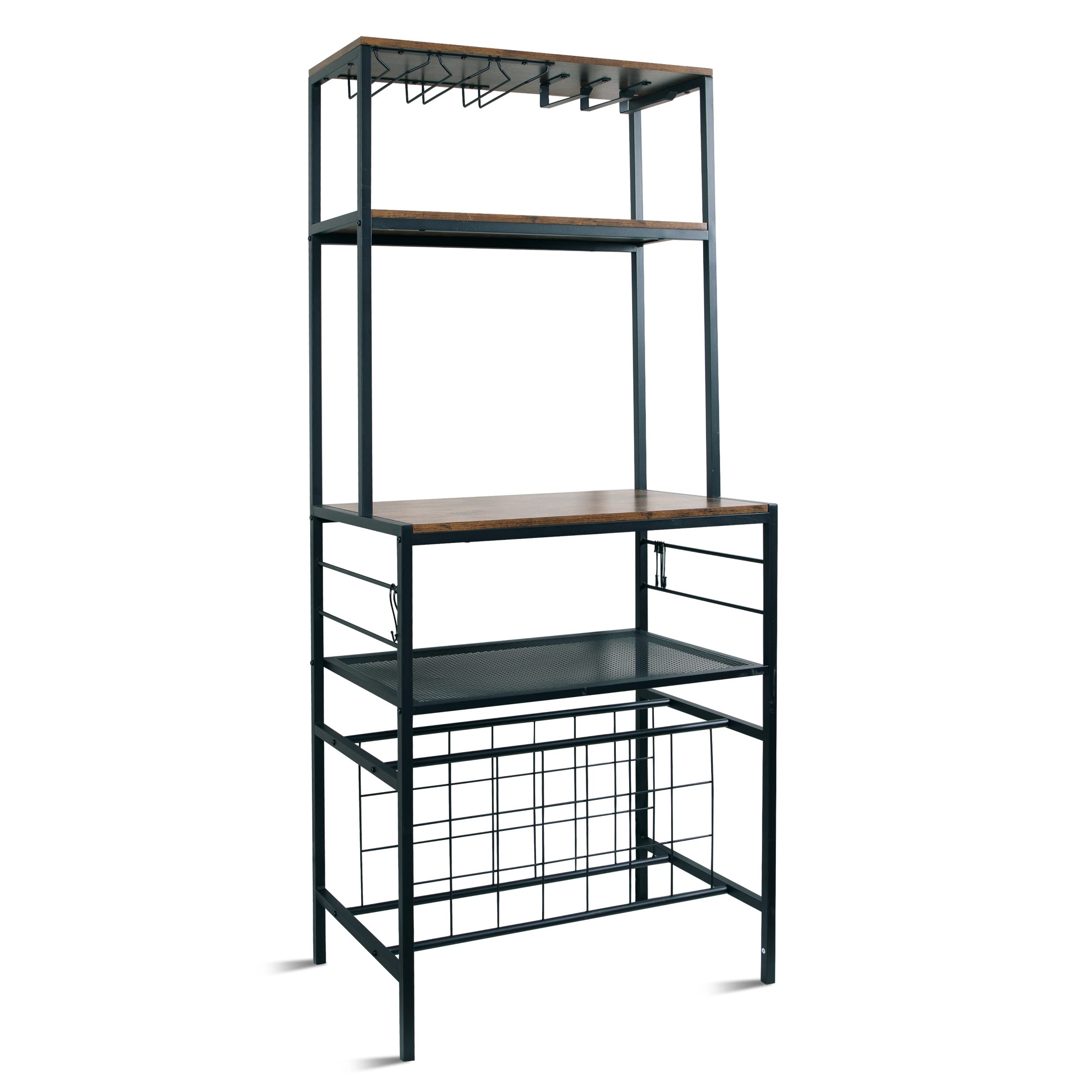 Elegant Wine Bar Cabinet - Wine Bar Stand with Durable Metal Frame and Engineered Wood - Multi-Tier Wine Cabinet with Built-in Wine Holders - Wine Rack Freestanding Floor