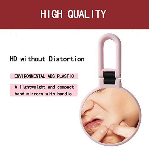 ANEIMIAH 1x 5X Magnifying Travel Hand Held Vanity Mirror,Compact Double Side Folding Magnification Hand Mirror for Women with 360°Rotating Handle Table Desk Small Round Make up Mirrors Pink