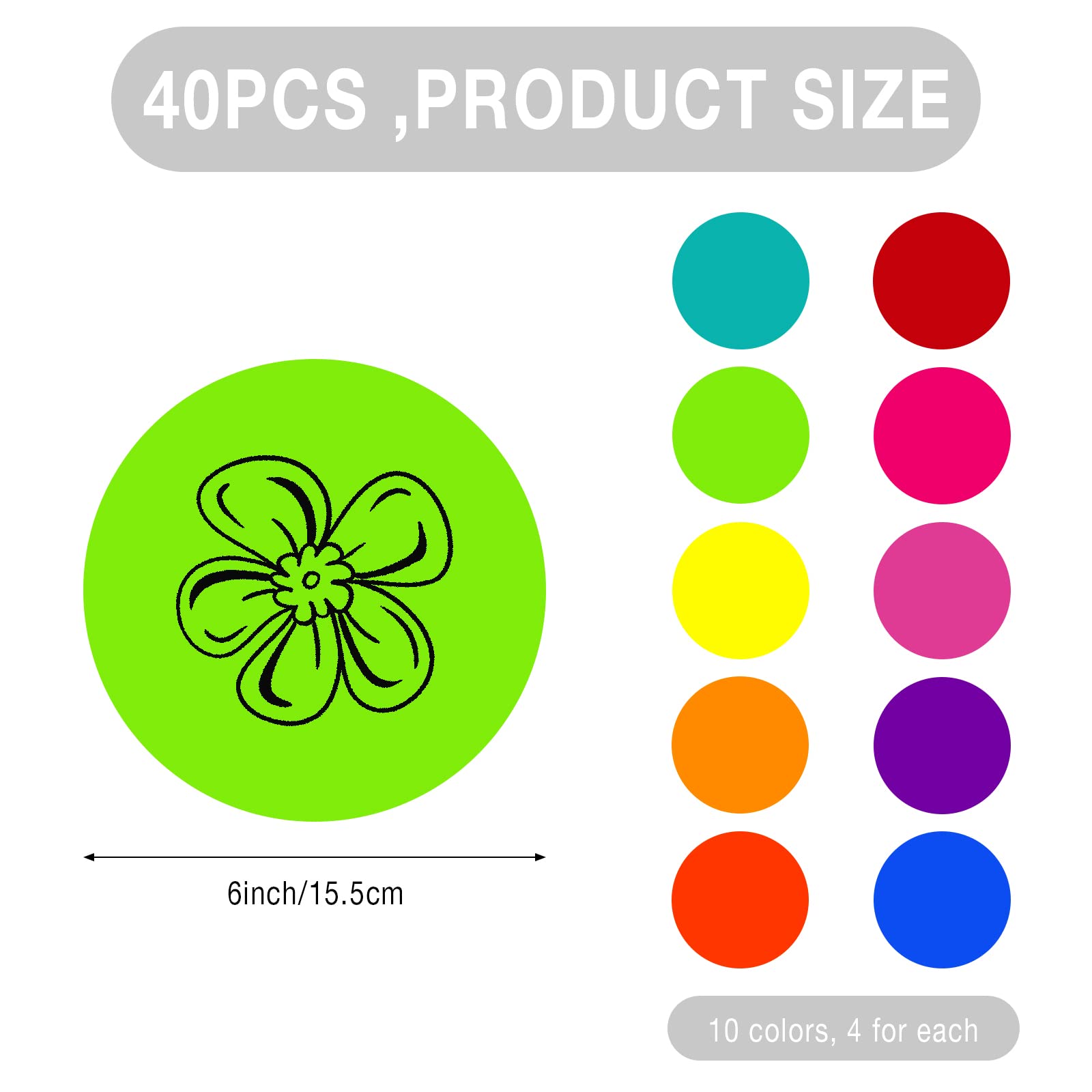 HOXHA 40Pcs 6 Inch Dry Erase Dots Circles, 10 Colors Removable Line Up Spots Set for Classroom Floor, Office, Home Table & Desk