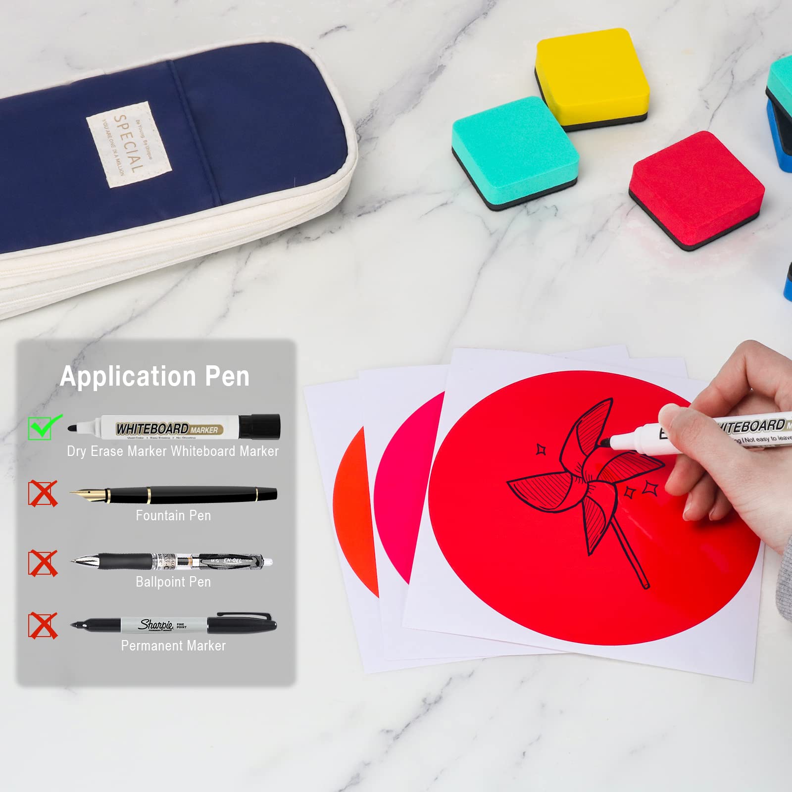 HOXHA 40Pcs 6 Inch Dry Erase Dots Circles, 10 Colors Removable Line Up Spots Set for Classroom Floor, Office, Home Table & Desk