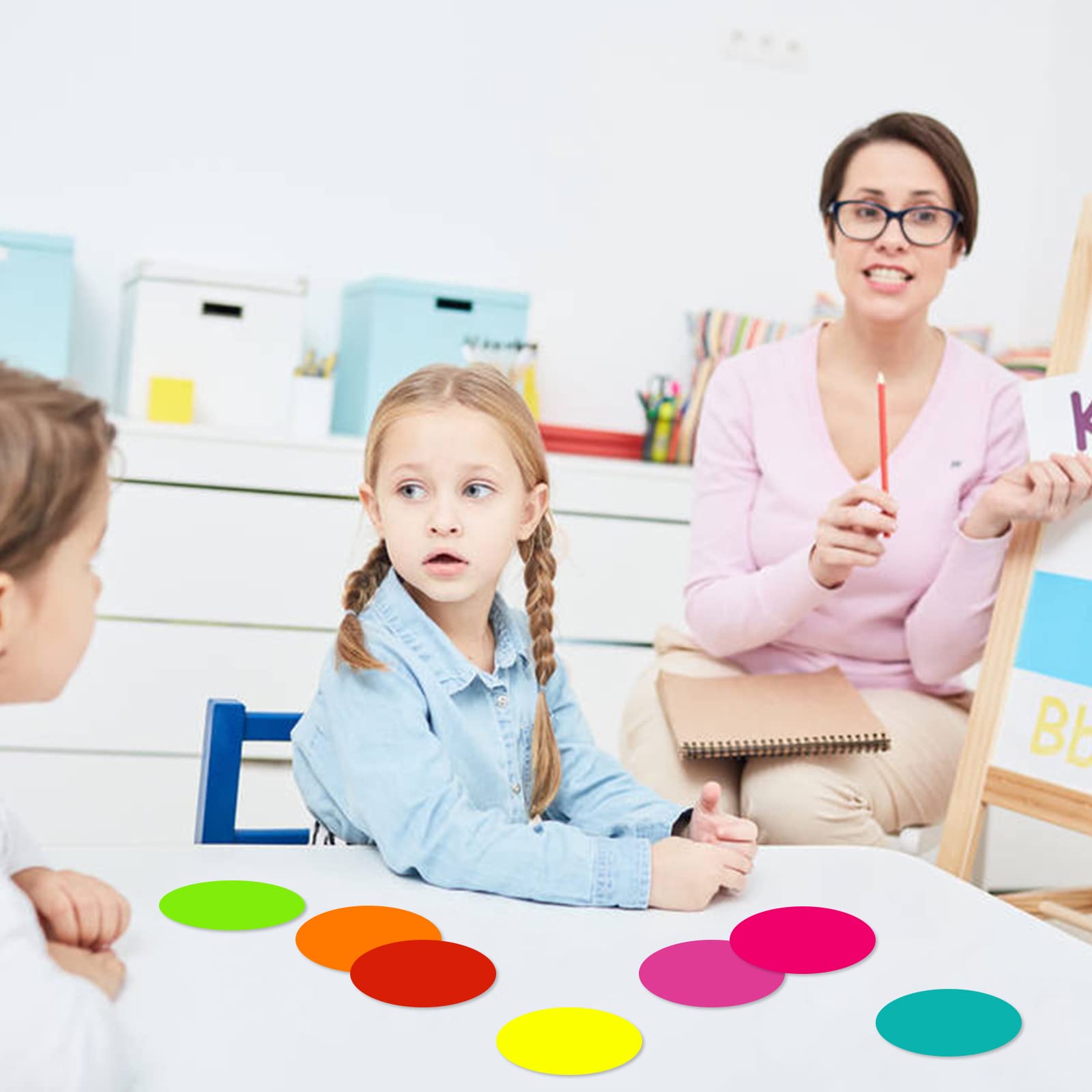 HOXHA 40Pcs 6 Inch Dry Erase Dots Circles, 10 Colors Removable Line Up Spots Set for Classroom Floor, Office, Home Table & Desk