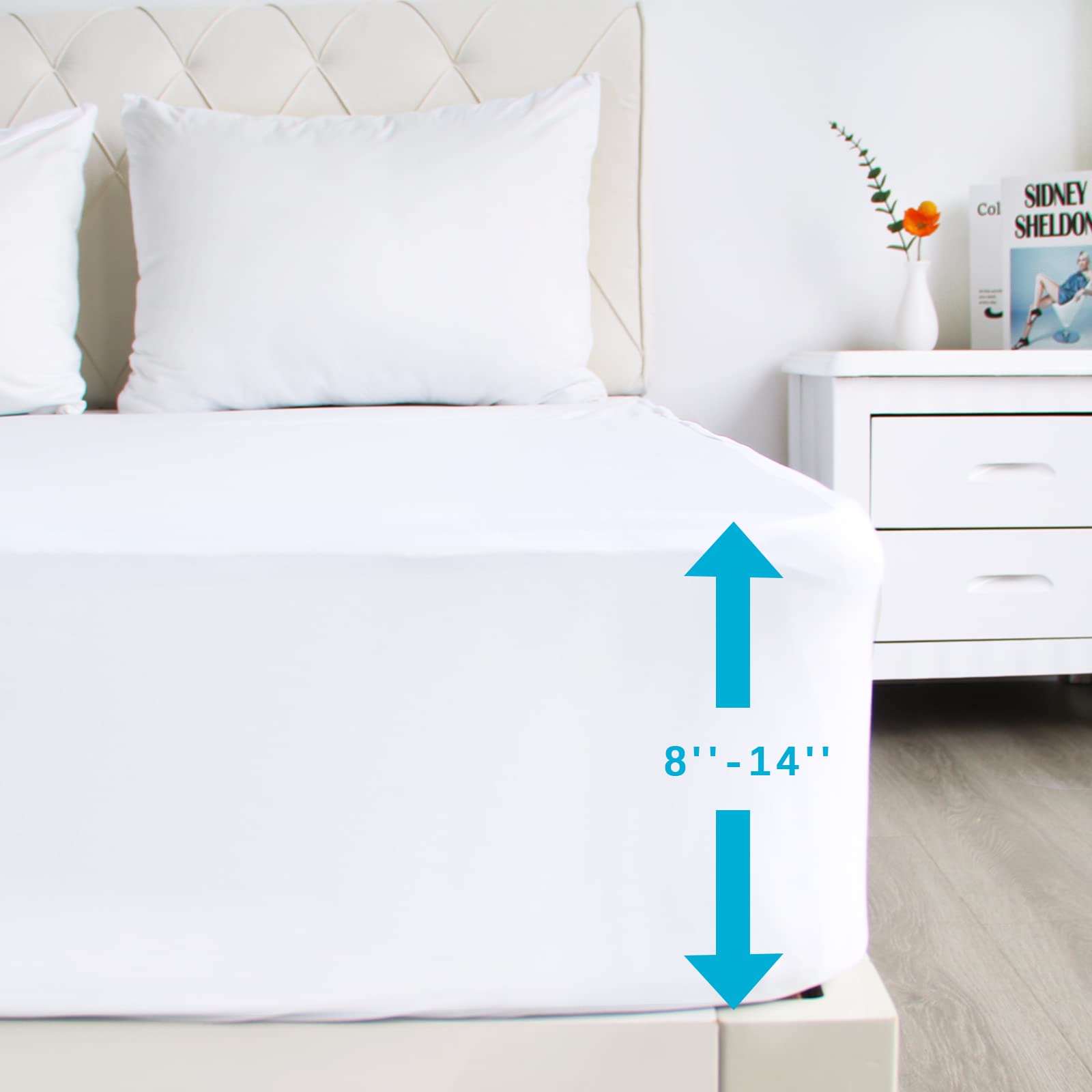 2 Pack Twin Mattress Protector Waterproof, Noiseless & Soft Coverage Mattress Fitted Sheet Twin with Deep Pocket up to 14", Super Breathable & Easy Wash Twin Size Mattress Protector
