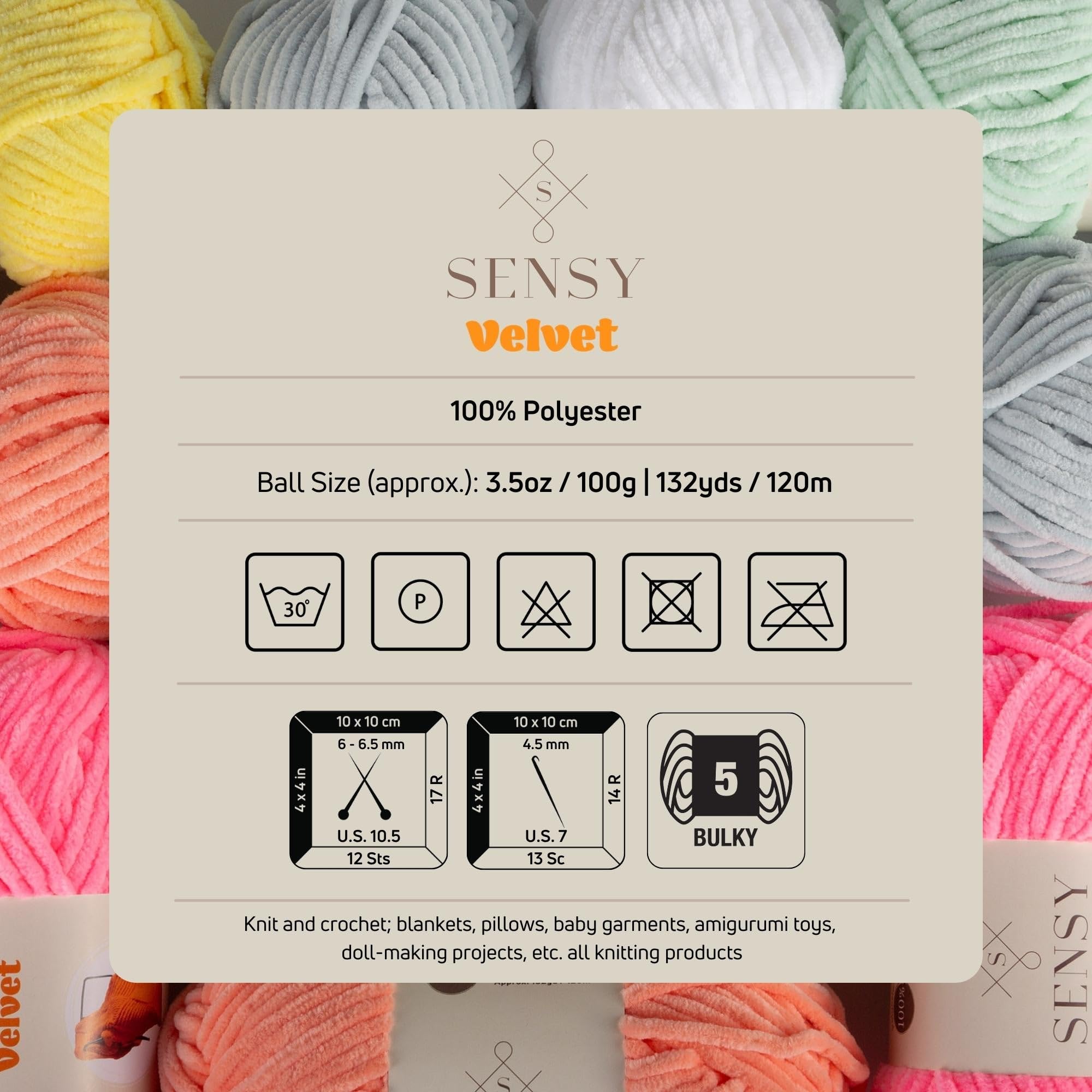 Sensy Velvet Crocheting Yarn - Baby Blanket Chenille, Amigurumi, 3.5 oz, 132 Yards, Bulky Gauge 5 (Baby Blue)