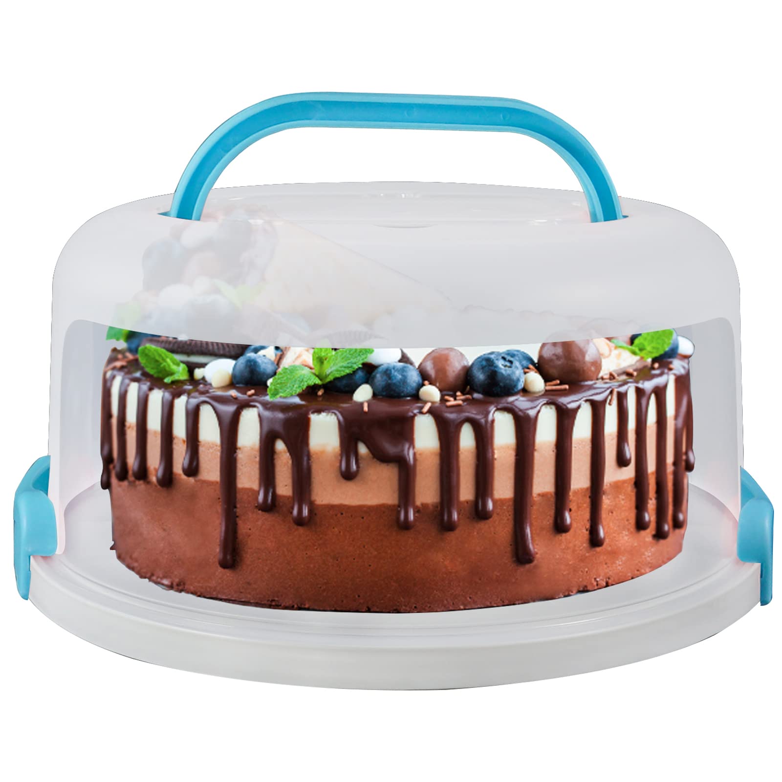 DIIRPPR Large 10 Inch Cake Carrier Keeper Stand with Handles and Lids Container for Transport Cake Holder Tray with Cover Round Cupcake Storage Kitchen Cooking Box (Light blue)