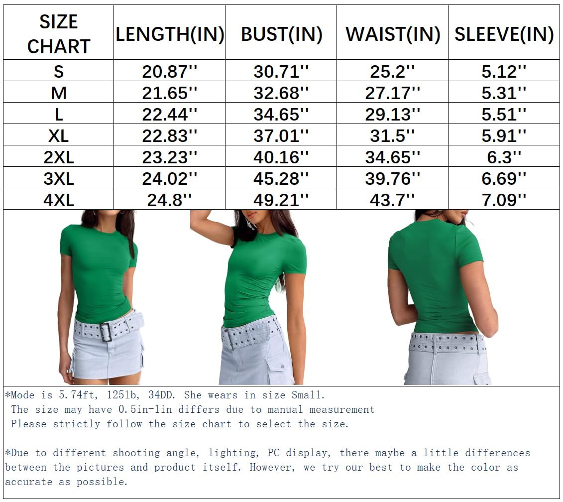 Abardsion Women's Casual Basic Going Out Crop Tops Slim Fit Short Sleeve Crew Neck Tight T Shirts (Mint Green, S)