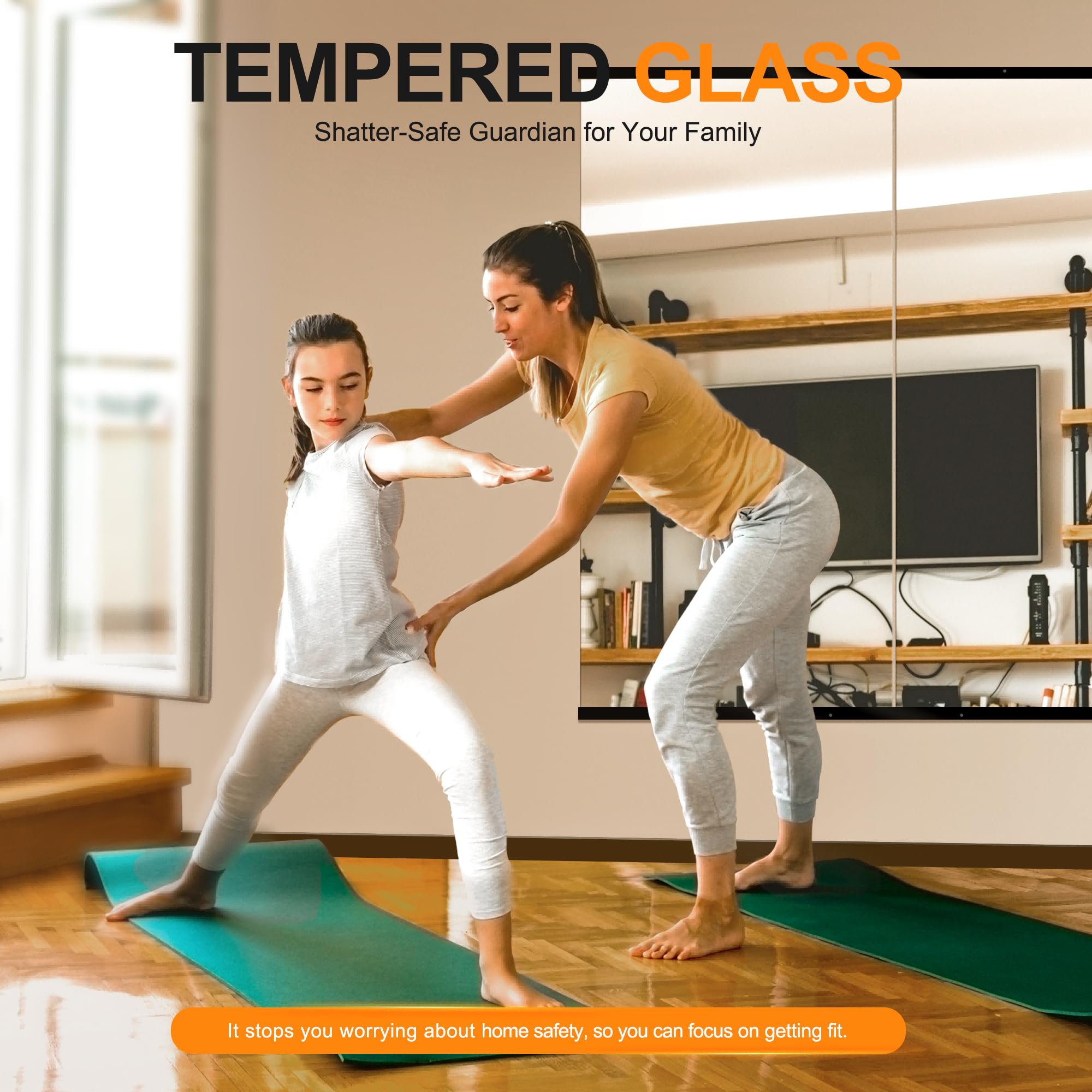 Delma Home Gym Mirror, 48''x24''x2PCS, Large Full Body Tempered Glass Frameless, Wall-Mounted for Gym, Yoga, Garage, Bedroom, Bathroom