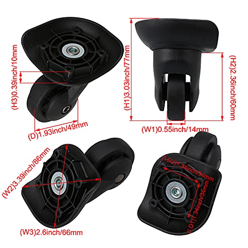 1 Pair Replacement Wheels 360 Swivel Suitcase Casters for Luggage Black (W293)