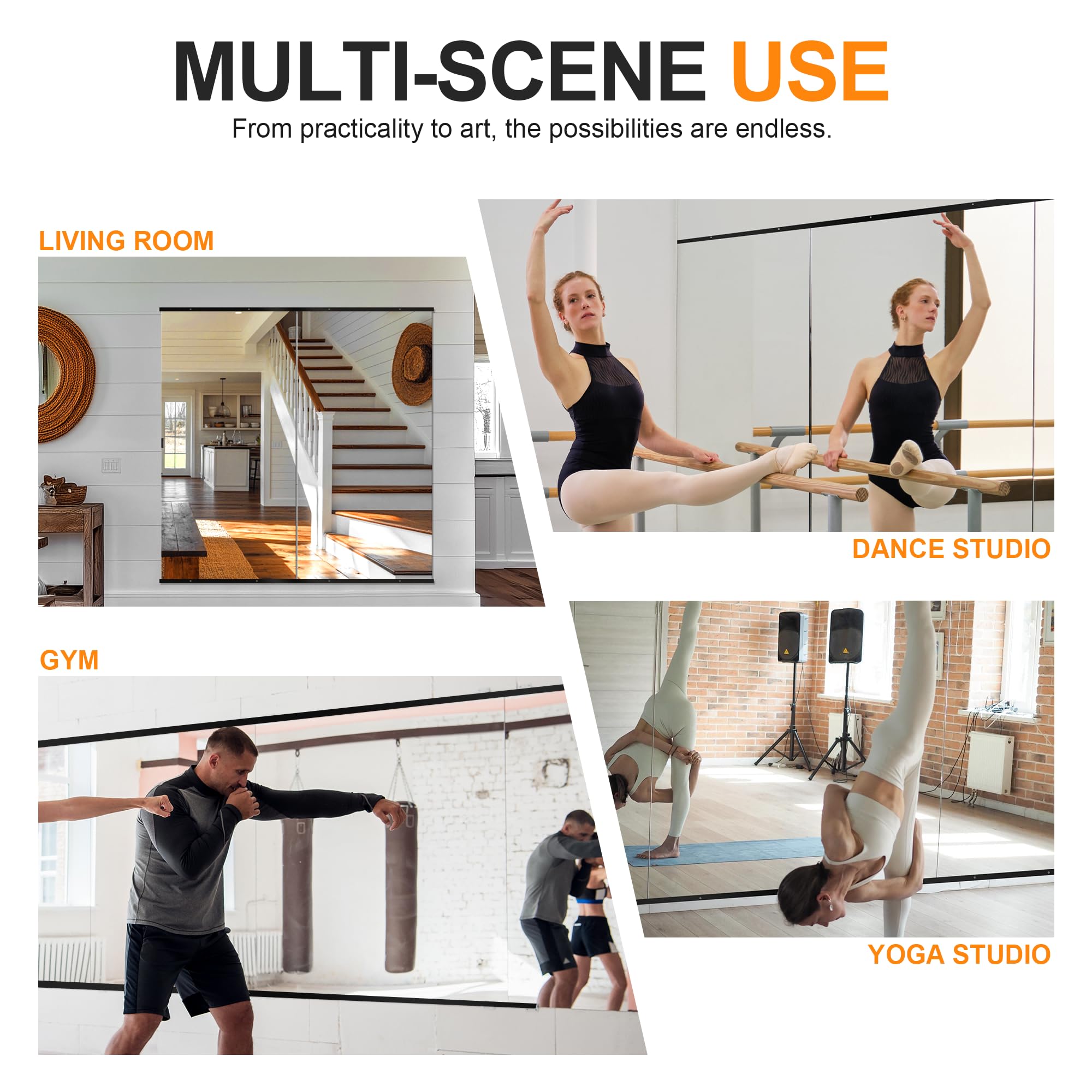 Delma Home Gym Mirror, 48''x24''x2PCS, Large Full Body Tempered Glass Frameless, Wall-Mounted for Gym, Yoga, Garage, Bedroom, Bathroom