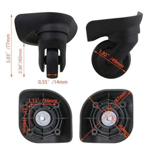 1 Pair Replacement Wheels 360 Swivel Suitcase Casters for Luggage Black (W293)