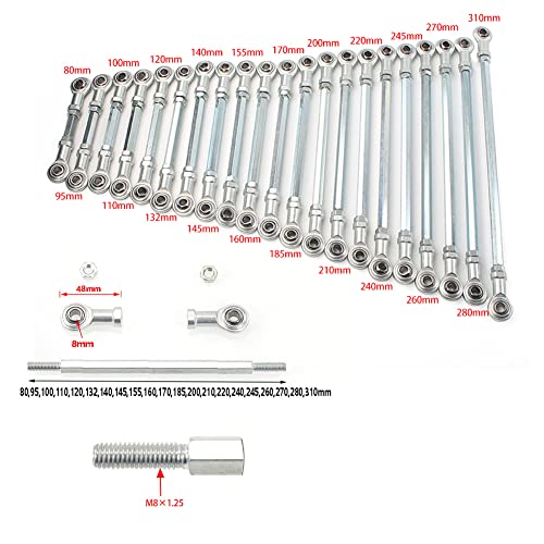 FSFY M8280mm Adjustable Steering Tie Rod kit Ball Joint Ball Joiner Bolt Tie for 49cc Electric ATV Go Kart Accessory Steering Column Steering Suspension Silver