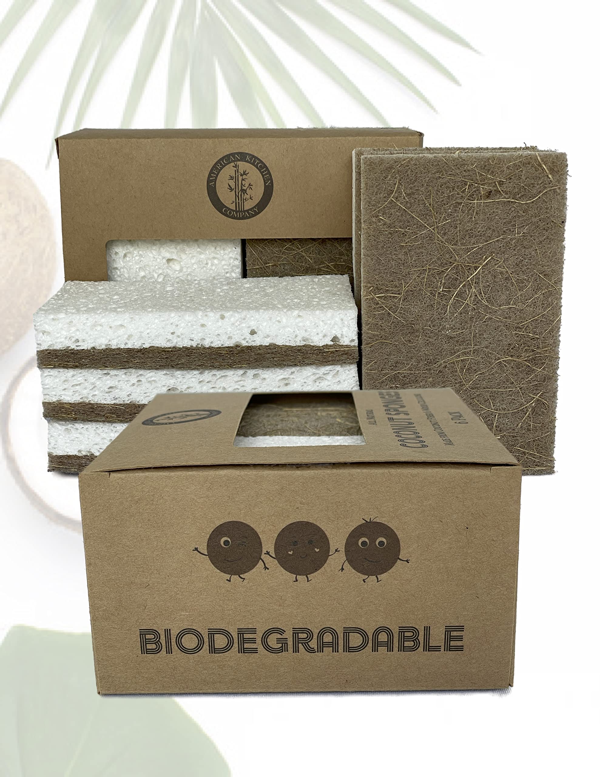 Natural Sponges - 6 Pack of EcoFriendly Biodegradable Coconut Sponges - Multipurpose Kitchen Sponges - by American Kitchen Company ™