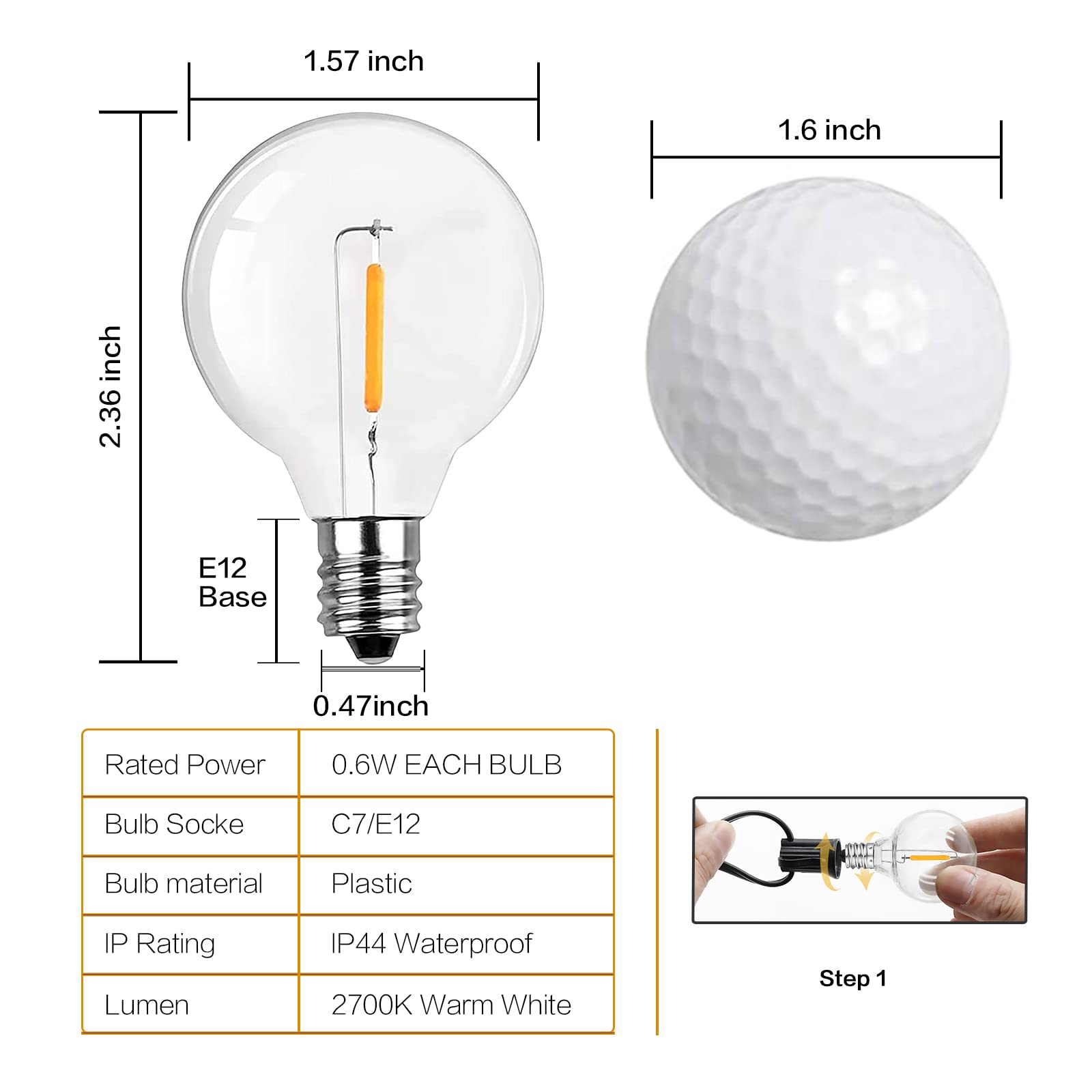 CHYSUPER G40 Replacement Bulbs, 25 Pack Clear Globe G40 Led Bulbs for Outdoor String Lights, G40 Bulbs E12 Candelabra Base fit Patio Porch Party Cafe Bistro Decor - Warm White