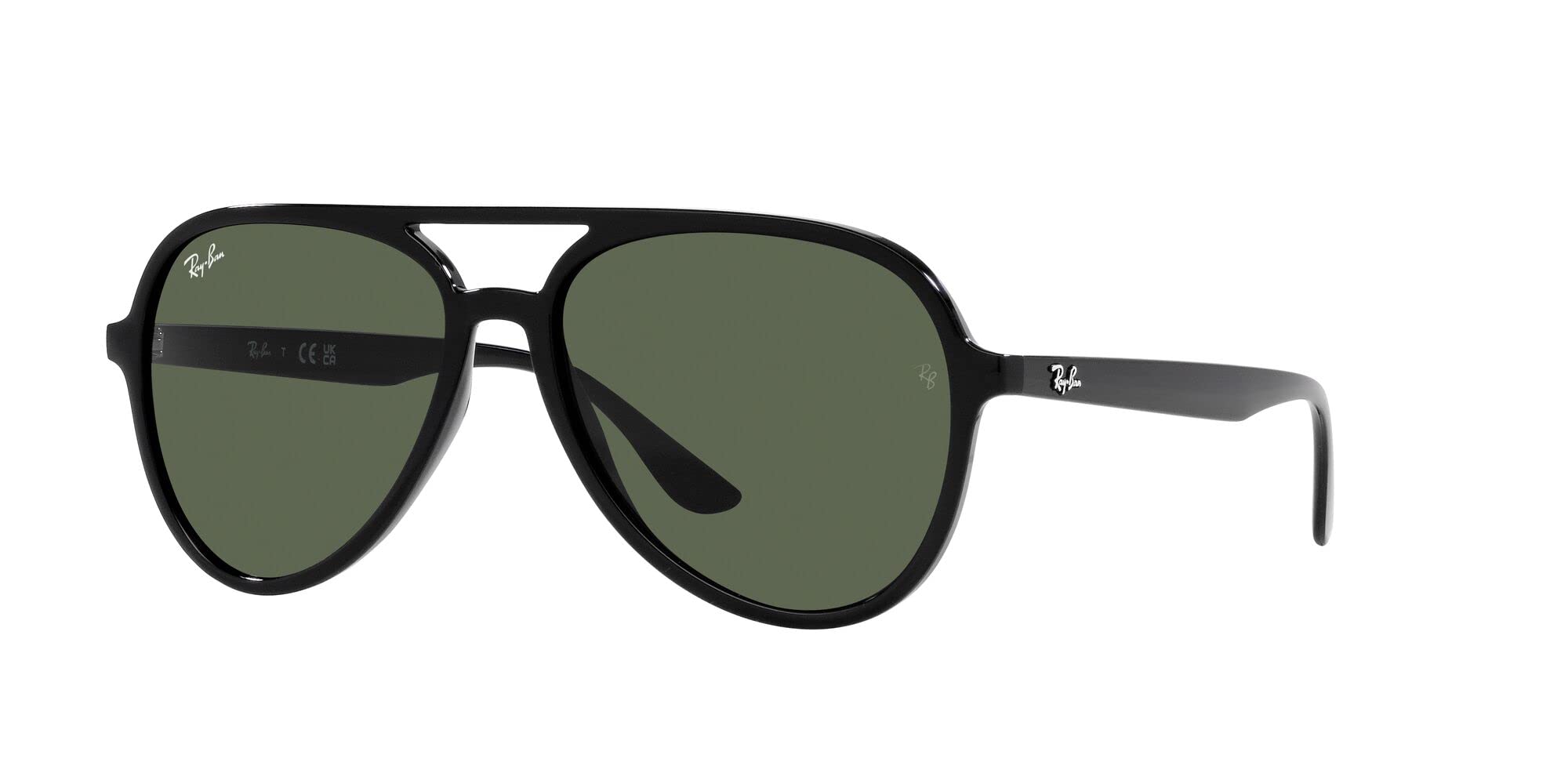 Ray-Ban RB4376 Aviator Sunglasses, Black/Dark Green, 57 mm